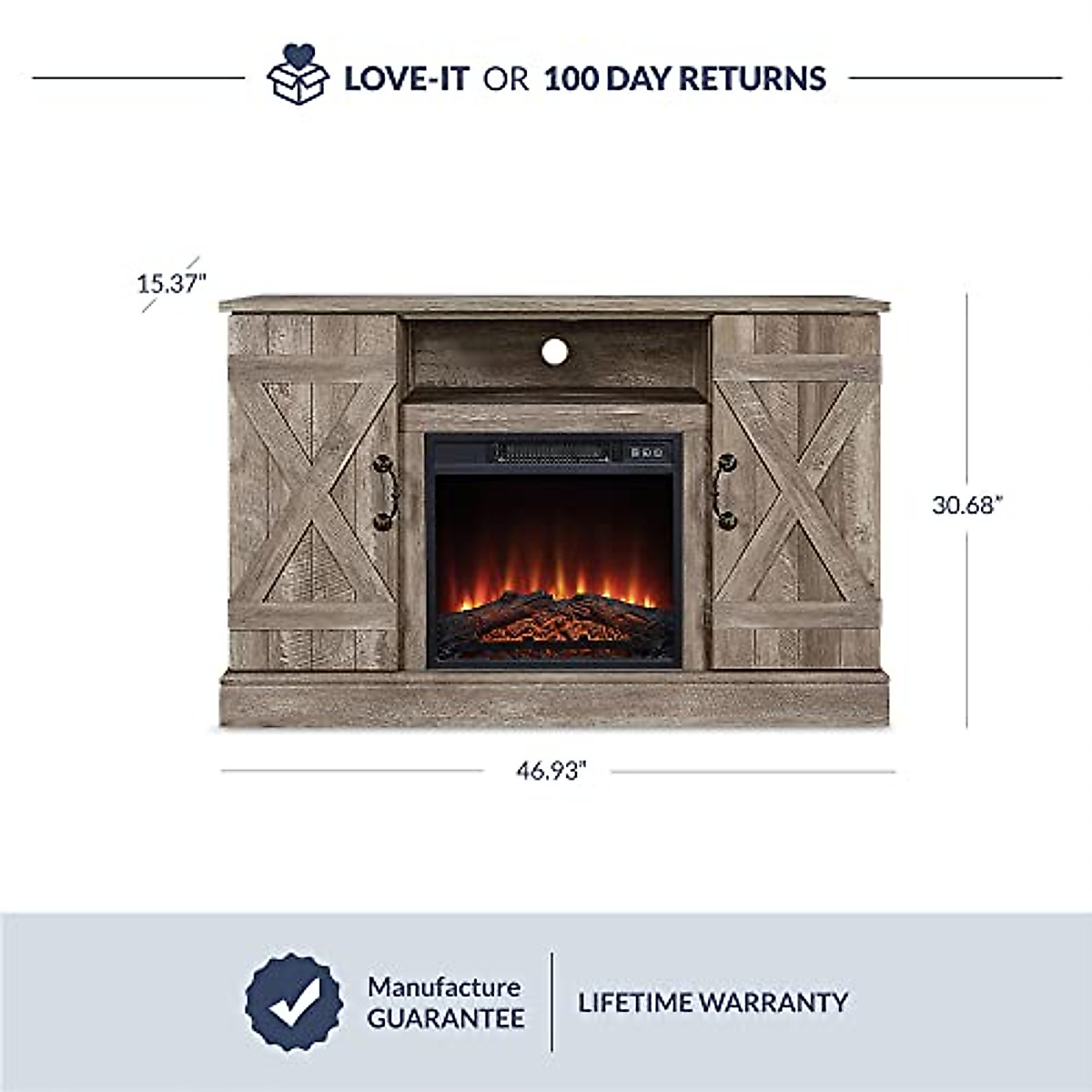 BELLEZE 47 Inch TV Stand with 18 Inch Electric Fireplace & Media Entertainment Center Fireplace TV Stand Console Table for TV up to 50 Inch with Open Storage Shelves & Cabinets, Ashland Pine