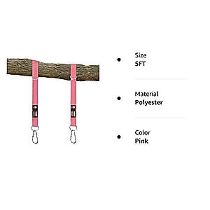 Tree Swing Hanging Strap - 5ft Swing Straps Outdoor Suspension Accessories Kit, Holds 2200lbs with Stainless Carabiners, Easy Installation, Perfect for Baby/Garden/Toddler Swing (Pink)