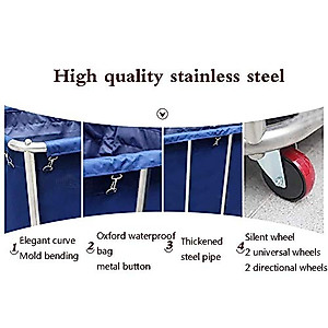 Removable Bags with Laundry Basket Folding Linen Cart on Wheels for Commercial, Industrial Laundry Hamper with Blue Canvas Liner, Hospital Clothes Storage Cart，100 kg Load