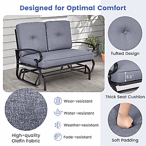Tangkula Outdoor Swing Glider Chair, Patio Glider Bench for 2 Persons, Outdoor Rocking Loveseat with Steel Frame & Comfortable Cushions for Garden, Porch, Balcony, Poolside (Grey)
