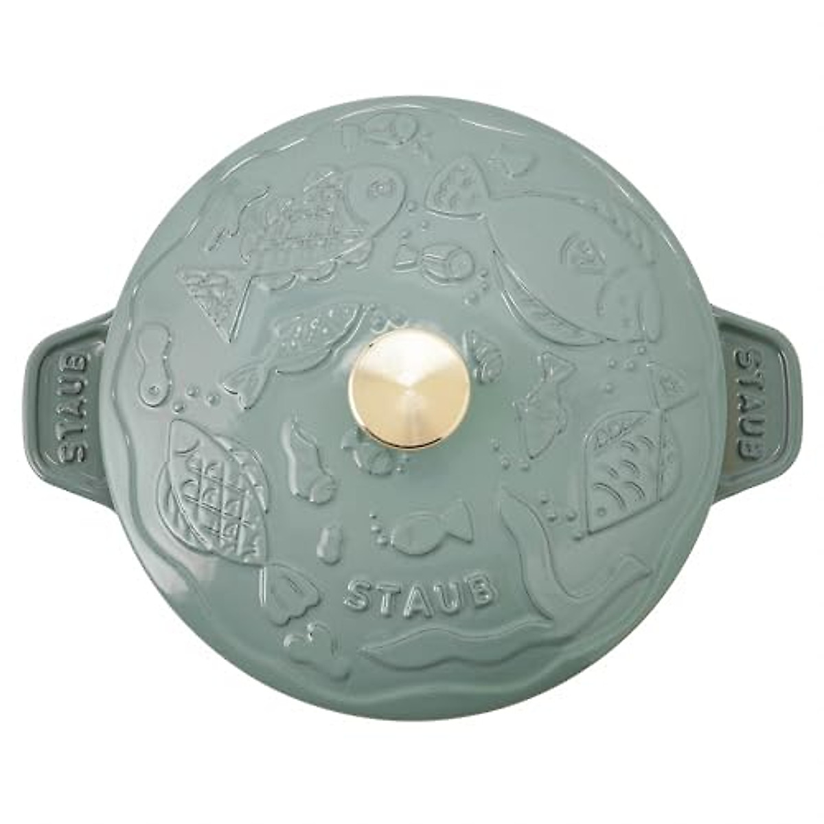 [STAUB x minä perhonen] staub hotplate ocean round 7.9 inches (20 cm) eucalyptus brass knob specification mina perhonen both hands cast enamel shallow type induction compatible [Japan official sale]