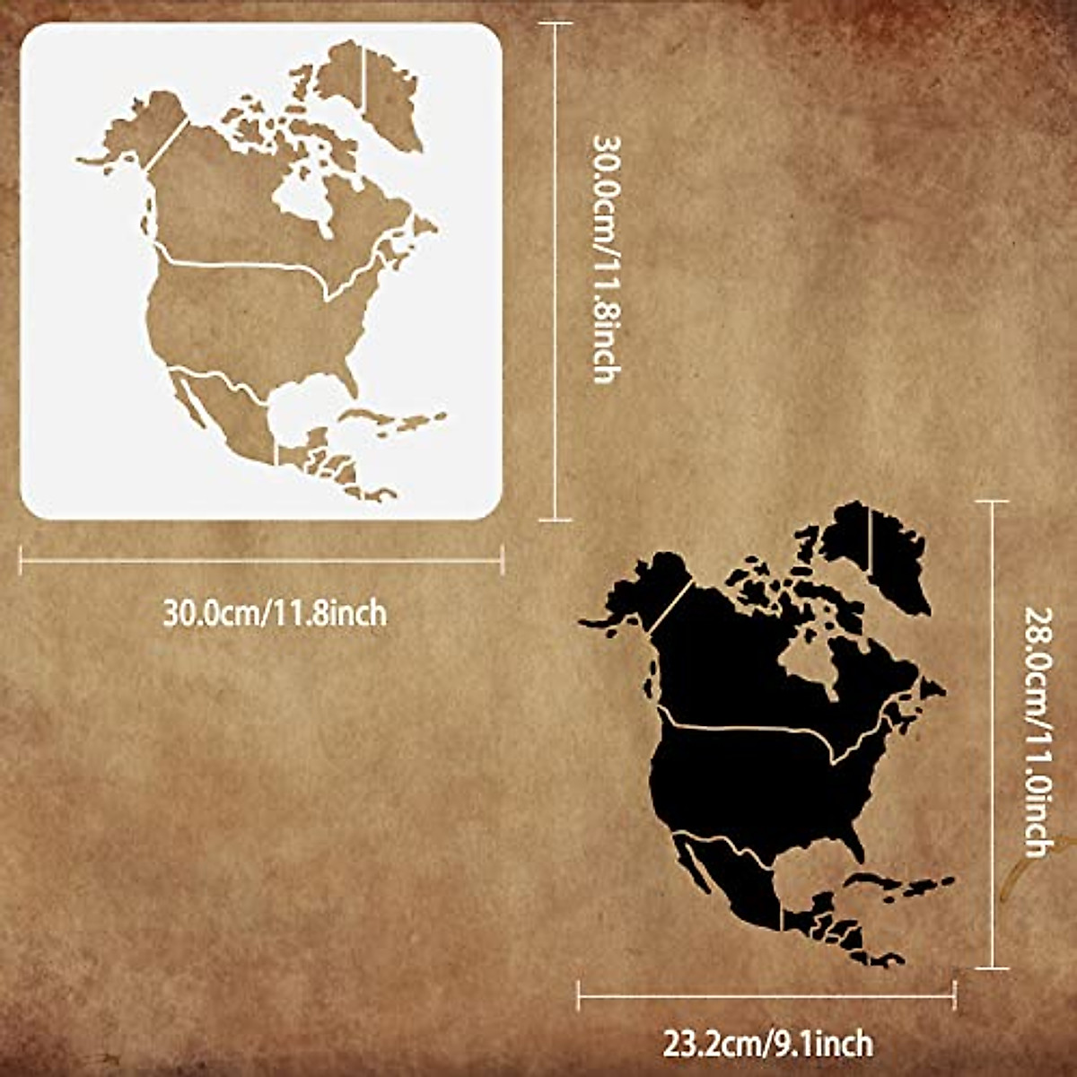 FINGERINSPIRE North America Map Stencil 11.8x11.8 inch Hollow Out United States Canada Mexico Map Drawing Stencil Reusable North America Travel Place Map Craft Stencil for Photo Album, Wall, Paper
