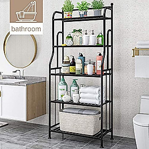Forthcan Shelving Unit Bakers Rack Metal Storage Shelves Laundry Shelf Organizer Standing Shelf Units for Laundry Kitchen Bathroom Pantry Closet Indoor and Outdoor (5 Tier, Black)
