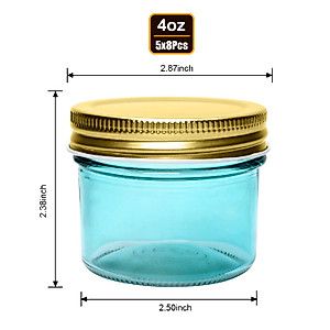 Encheng Glass Jars With Golden Lids 4oz,Small Glass Spice Jars For Herb,Jelly,Jams,Colorful Regular Mouth Manson Jars For Candle Holder,DIY Crafts,40 Pack