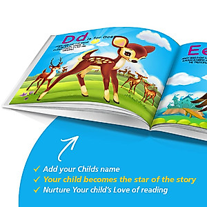 Personalized Story Book by Dinkleboo - from A to Z - for Kids Aged 0 to 8 Years Old - Makes Learning Alphabet Fun and Engaging - Printed on Smooth Satin Paper - Soft Cover (8"x 8")