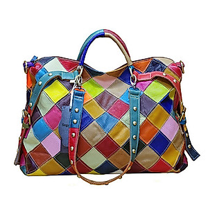 Segater® Women's Multicolor Tote Handbag Genuine Leather RANDOM Color matching Design Hobo Crossbody Shoulder Bag Big Purses