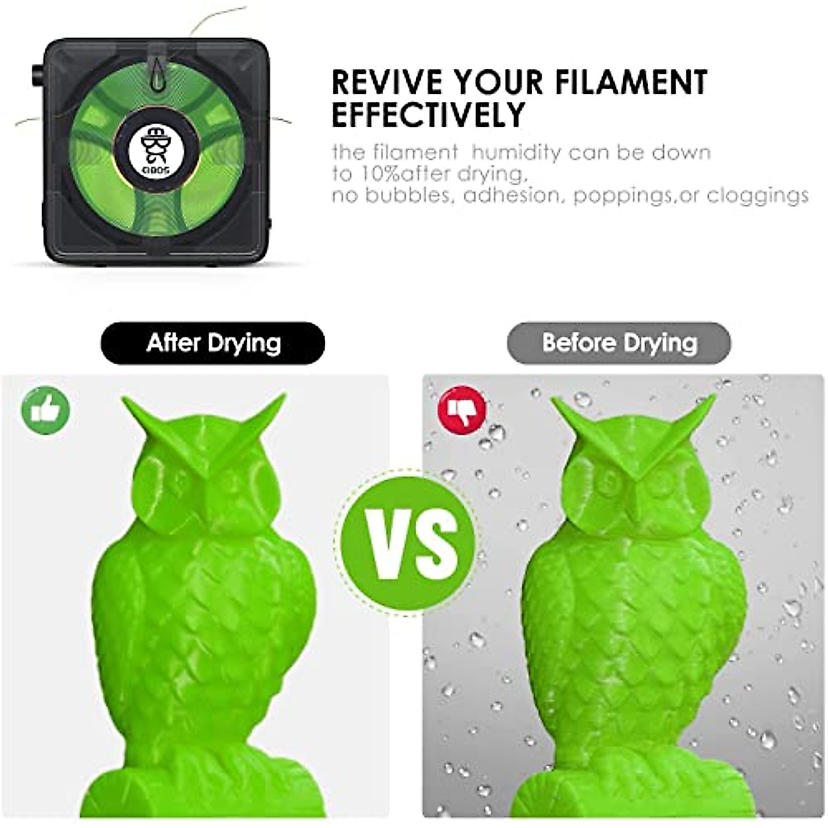 【EIBOS Official】3D Printer Filament Dryer Easdry Box with Fan, Adjustable Temperature, Humidity Control & Spool Holder, Compatible with 1.75mm 2.85mm 3.00mm Nylon, PLA, ABS