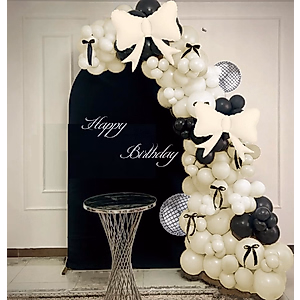 Bow Balloon Garland Arch Kit, 146 Pcs Black and White Bowtie Iridescent Disco Ball Foil Balloon for Birthday Anniversary Wedding Bridal Gender Reveal Supplies Bachelorette Tea Ribbon Party Decoration