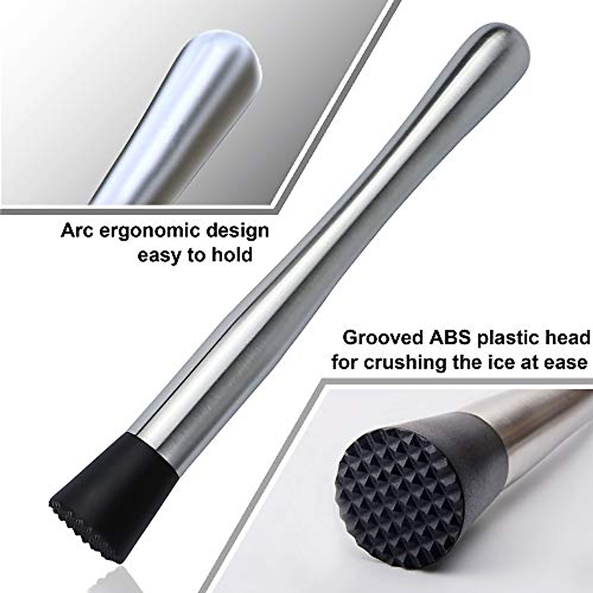 10 Inch Stainless Steel Cocktail Muddler and Mixing Spoon, 2 Pieces Home Bar Tool Bartender Set for Cocktails Mojitos Ice Fruit Drinks