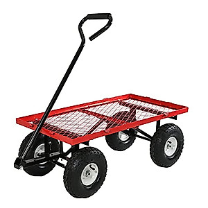 Sunnydaze Utility Steel Garden Cart, Outdoor Lawn Wagon with Removable Sides, Heavy-Duty 400 Pound Capacity, Red
