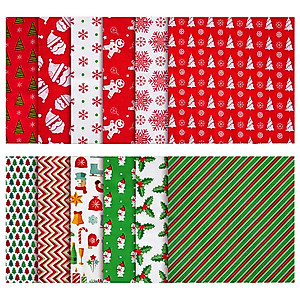 12 Pieces 11.8 x 11.8 Inches Christmas Fabric Bundles Multi-Color Fabric Patchwork Christmas Tree Fat Quarters for DIY Craft Christmas DIY Quilting