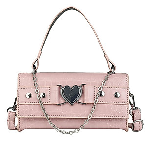 90s Trendy Purse Y2K Aesthetic Small Clutch Cute Hobo Mini Handbag with Crossbody Strap Gothic Punk Alt Egirl Grunge Bag (Pink)