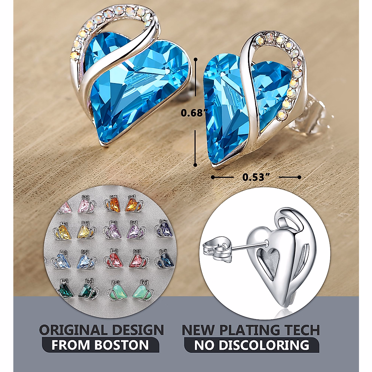 Leafael Infinity Love Heart Stud Earrings for Women, Silver Tone Fashion Statement Jewelry, Birthday Gifts for Mom Wife Girlfriend, December Birthstone Crystal, Turquoise Aquamarine Blue
