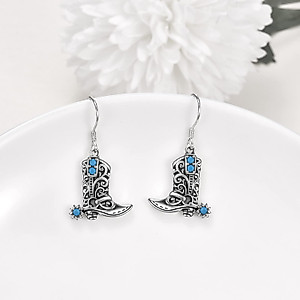 POPLYKE Sterling Silver Western West Cowgirl Texas Boots Earrings Cowgboy Turquoise Dangle Drop Earrings Boho Jewelry