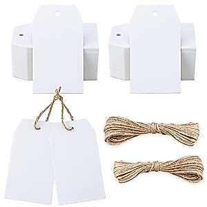 100 PCS Kraft Paper Gift Tags with Jute Twine 2.75’’x 1.57’’ Vintage Wedding Name Tags Price Hang Tags Card Stock Tags (White)