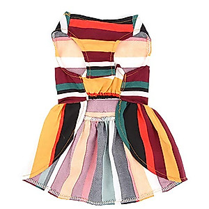 Zunea Dog Dress for Small Dogs Girl Striped Summer Puppy Princess Skirt with Bowtie Elegant Party Wedding Birthday Costume Outfits Pet Pullover Sundress Doggie Chihuahua Toy Poodle Clothes Apparel XS
