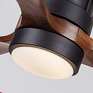 EKIZNSN 52 Inch Outdoor Ceiling Fans for Patios with Light and Remote Control, DC Motor, 3 Reversible Walnut Wood Blades