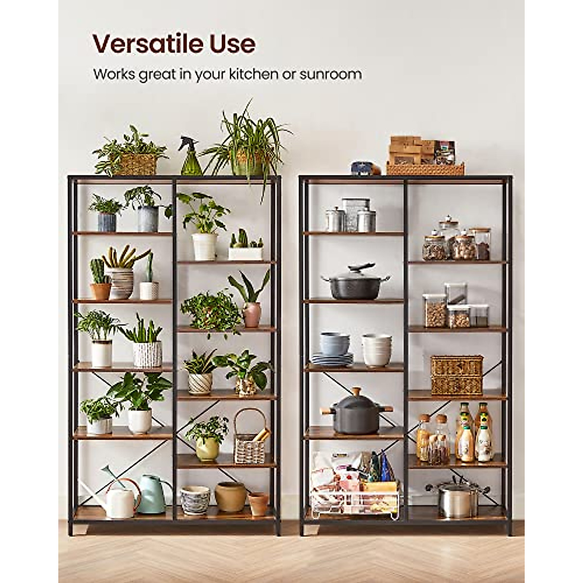 VASAGLE Bookshelf, 5 Tier Bookcase, Free-Standing Shelf, for Bedroom, Living Room, Office, Study, 11.8 x 39.4 x 66.9 Inches, Easy Assembly, Industrial Style, Rustic Brown and Black ULLS155B01