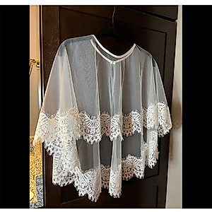 Grettytling Lace Wrap Shawl with Embroidered Lace Tulle Wedding dress cover up