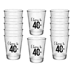 Cheers to 40 Years, 40th Birthday Shot Glasses, 40th Birthday Party Shot Glasses Set of 12 1.75oz Shot Glasses, 40th Birthday Glass Shot Glass, Perfect for Birthday Parties, Birthday Decorations