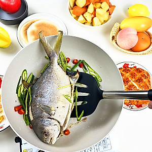 KLAQQED 5Pcs Silicone Spatula Heat Resistant Long Large Spatulas Set for Nonstick Cookware, Rubber Pancake Fish Turner Spatula for Kitchen Use Silicone Spatula Cooking Kitchen Utensils Set Black