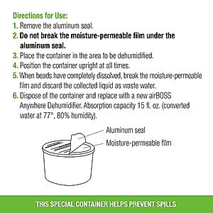 airBOSS Anywhere Dehumidifier, Fights Mildew and Odors, Fragrance Free, No Spills, 10.6 oz, Pack of 6