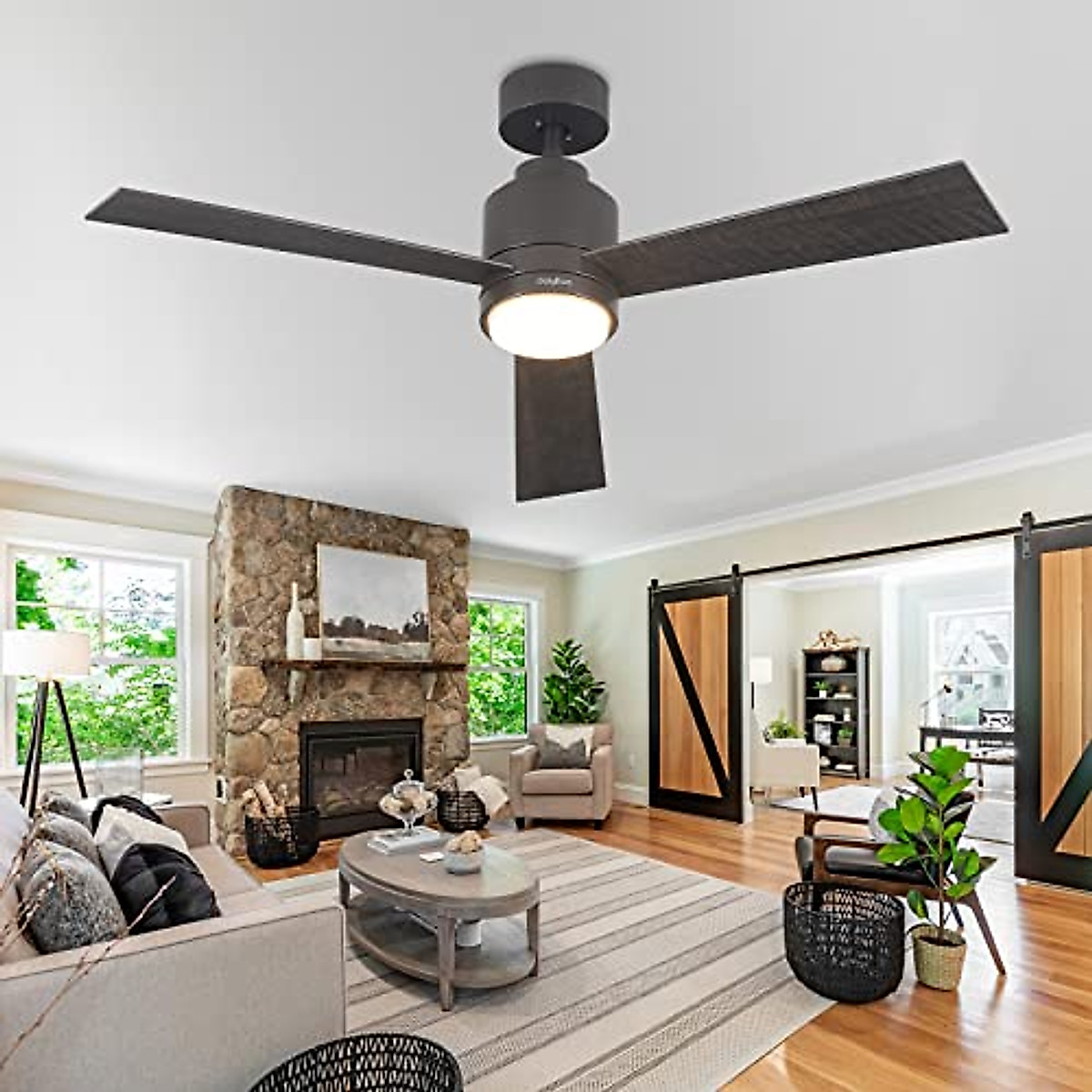 POLYECO Modern Ceiling Fans with Light, 6-Speed LED Ceiling Fan with Reversible DC Motor, Remote Control & Timing Function for Living Room Dining Room Bedroom(Matte Silver)