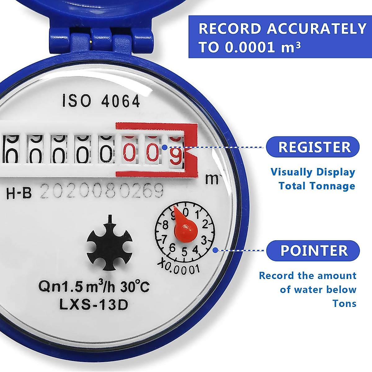LEADWIN Water Metal, Flow Meter, DN15, 1/2" NPT Couplings, Accurate Long Time Cold Water Meter, for Garden and Home Use