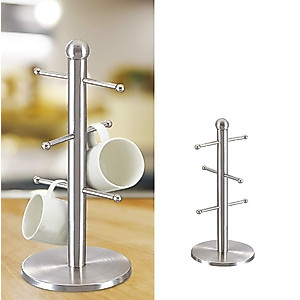 Stainless Steel Tree Shape Mug Rack Tree Tea Cup Storage Holder Stand Home Kitchen Mug Hanging Display Drinkware Shelf 6 Hooks