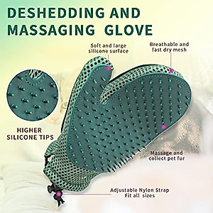 Mollypaws 2 in 1 Cat Fur Glove & Pet Hair Remover Glove, Dog Grooming Glove Brush for Shedding, Massage, Efficient Pet Hair Remover Mitt for Cleaner Couch, Carpet [Blue/Single]