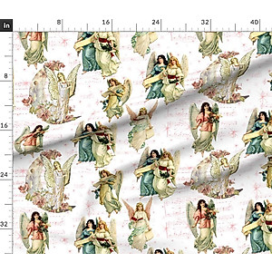 Spoonflower Fabric - Angels High Christmas Victorian Music Stars Pink White Cloth Printed on Petal Signature Cotton Fabric by The Yard - Sewing Quilting Apparel Crafts Decor
