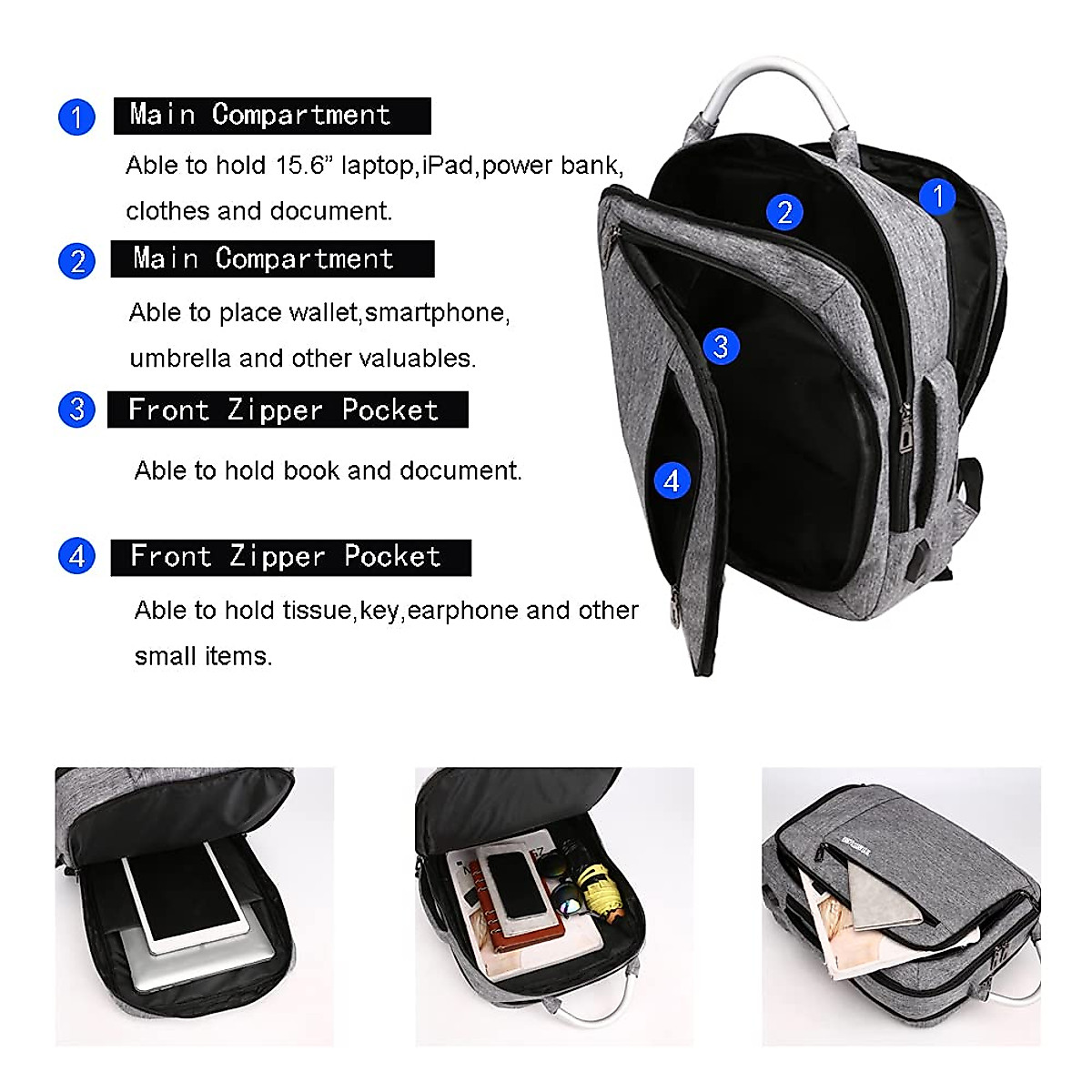 YITIANTULONG Laptop Backpack15.6 inch, Travel Computer Bag with USB Charging Port,Laptop carrier bags for Women & Men Fits