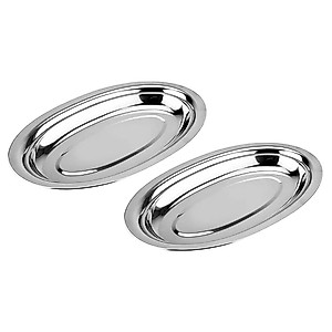 Hemoton 2pcs Dinner Plate Camping Dishes & Utensils Kids Food Tray Sushi Tray Mixing Bowls Sushi Plate Oval Plates Stainless Steel Pastry Serving Tray Home Snack Dish Oval Fries Plate Disc