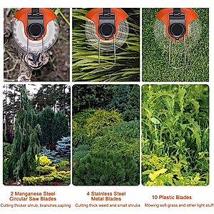 Cordless String Trimmer Weed Wacker Battery Powered 3 in 1Electric Weed Wacker with 2 Battery, Charger, 10 Plastic Blades, 4 Stainless Steel Blades, 2 Round Metal Saw Blades, and Wheels, 3.9lb