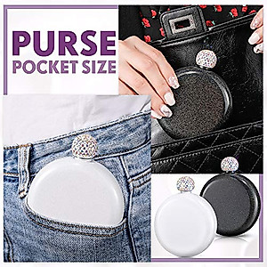 2 Pieces Cute Liquor Flask for Women Stainless Steel Flask Crystal Liquor Glitter Whiskey Flasks 5 oz Cute Liquor Flask with Crystal Lid, Funnel and Glitter Coating for Women Present (Black and White)