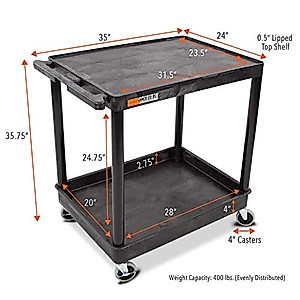 Original Tubstr Hybrid | Large Flat Top Utility Cart | Heavy Duty Service Cart Holds Up to 400 lb. | Lipped Top Shelf & Deep Tub Bottom Shelf | Ideal for Warehouse, Cleaning & More (32in x 24in)