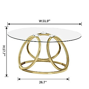 O&K FURNITURE Gold Coffee Table, Modern Round Glass Coffee Table for Living Room with Ring-Shaped Frames, Gold Glass Table for Home&Office,Gold Finish, 1PC