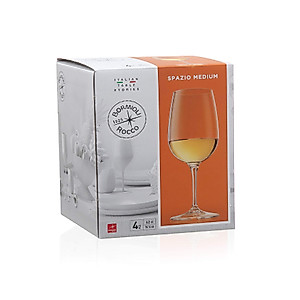 Bormioli Rocco Spazio Medium Wine Glass, 14 1/4 Ounce, Set of 4 Glassware Set, Clear