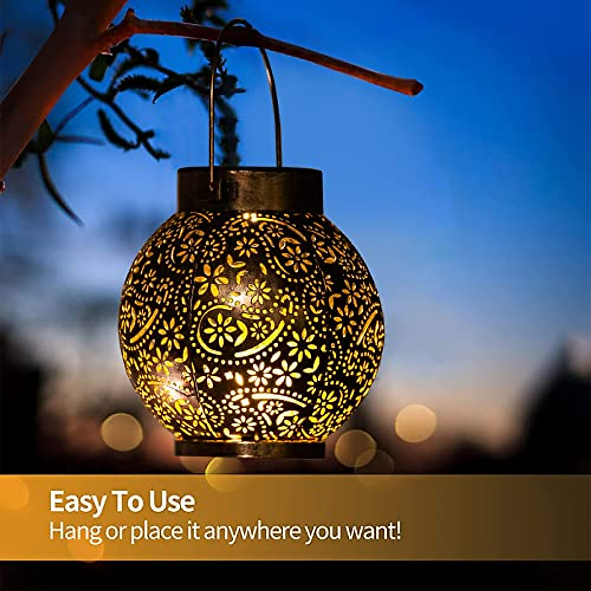 QMYPEACE Solar Lamp, Outdoor Solar Hanging Lanterns Waterproof Metal LED Decorative Christmas LightsSolar Lamp for Patio, Yard, Table, Pathway Decoration（Bronze）