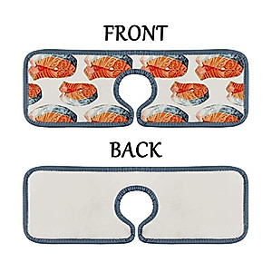 Kitchen Faucet Mats 2 Pieces Watercolor Salmon Faucet Sink Splash Guard Bathroom Counter and RV,Absorbent Faucet Counter Sink Water Stains Preventer