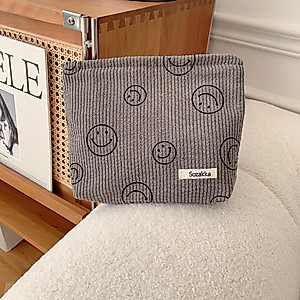 Cosmetic Bags for Women - Corduroy Cosmetic Bag Aesthetic Women Handbags Purses Smile Dots Makeup Organizer Storage Makeup Bag Girls Case Bags (Gray)