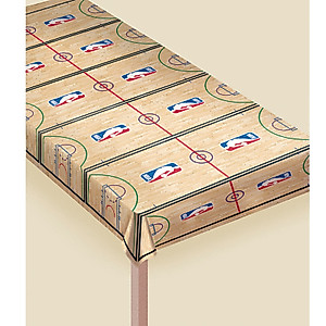 amscan Spalding Basketball Table Cover - 54" x 102", Blue/Red, 1pc