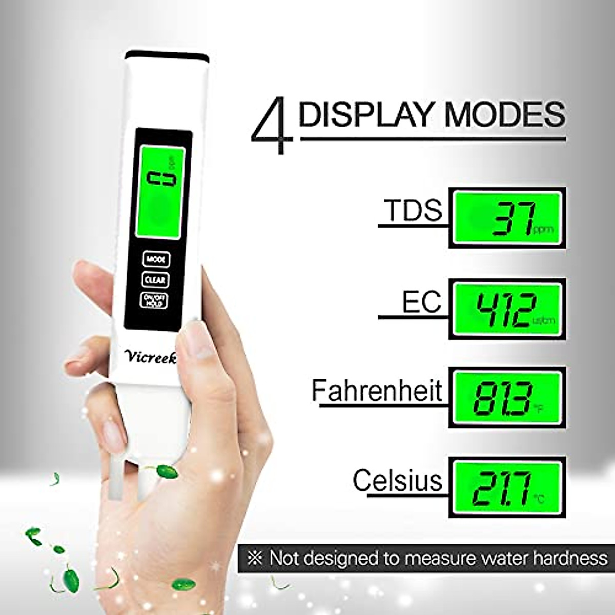 TDS Meter 3 in 1 - Professional Digital Water Tester, Temperature Meter & EC Meter - Accurate and Reliable PPM Meter with LCD Backlight, 0-9999 ppm, Prefect for Drinking Water, Hydroponics by Vicreek
