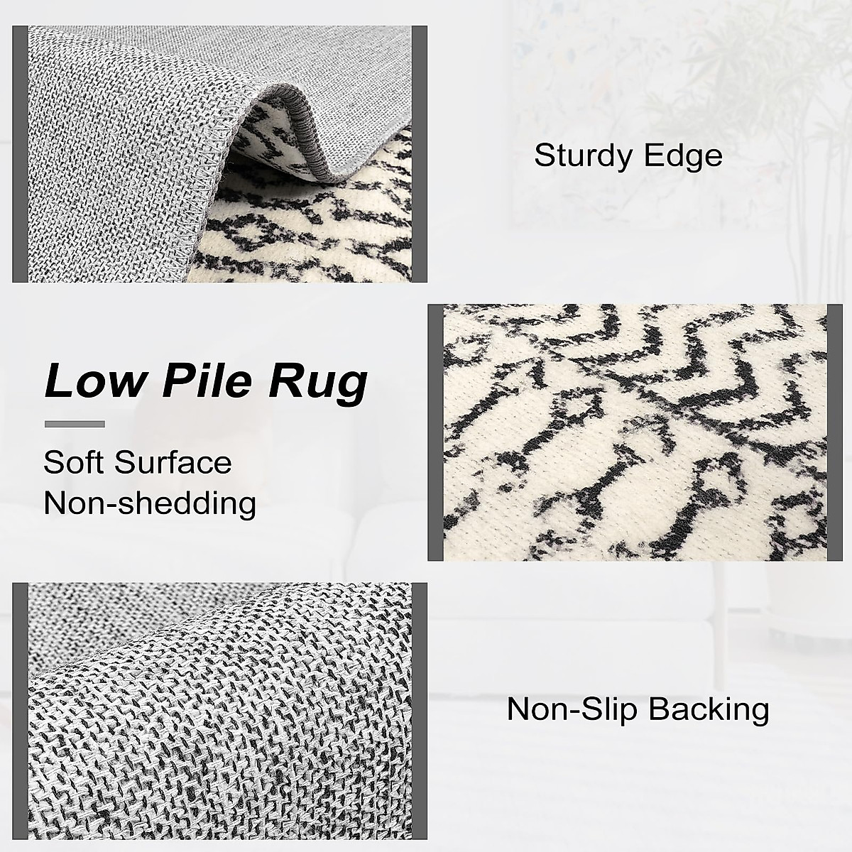 Nailttos 3x5 Rug for Living Room, Ultra Soft Non Slip Moroccan Washable Rug, Distressed Entry Rug Low-Pile Throw Rug Carpet Black Rug for Bedroom Kitchen Living Room Dinning Room