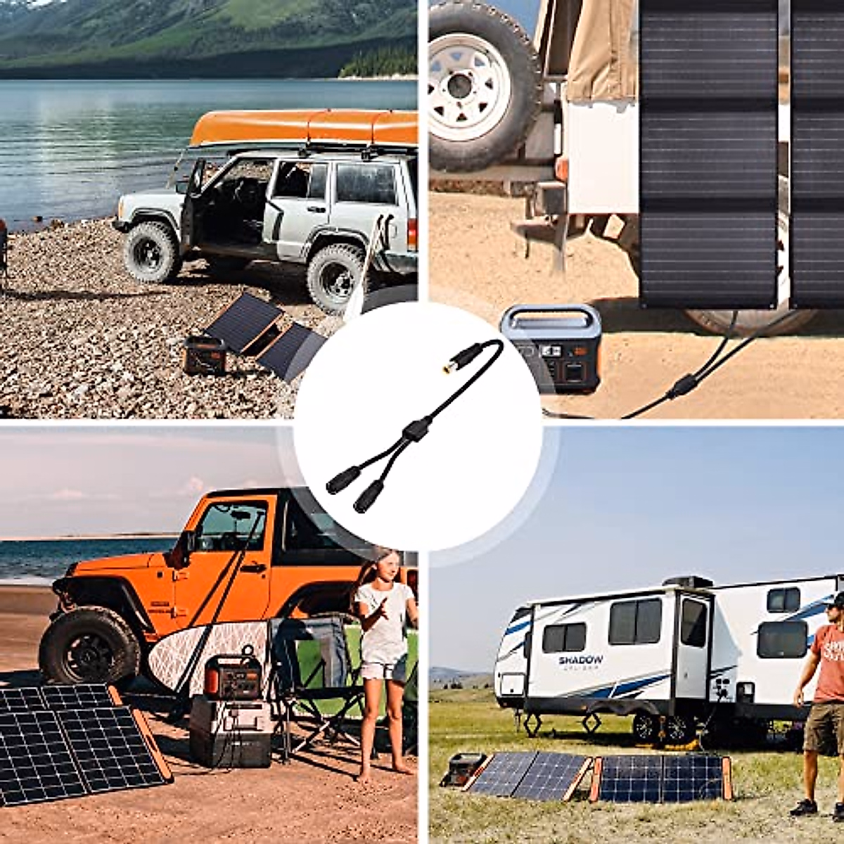 GINTOOYUN DC7909 Y Splitter Adapter Cable 14AWG DC 8mm 1 Male to 2 Female Power Cord for Portable Power Station, Solar Panel, Solar Power Bank,etc(60CM 2FT) Black