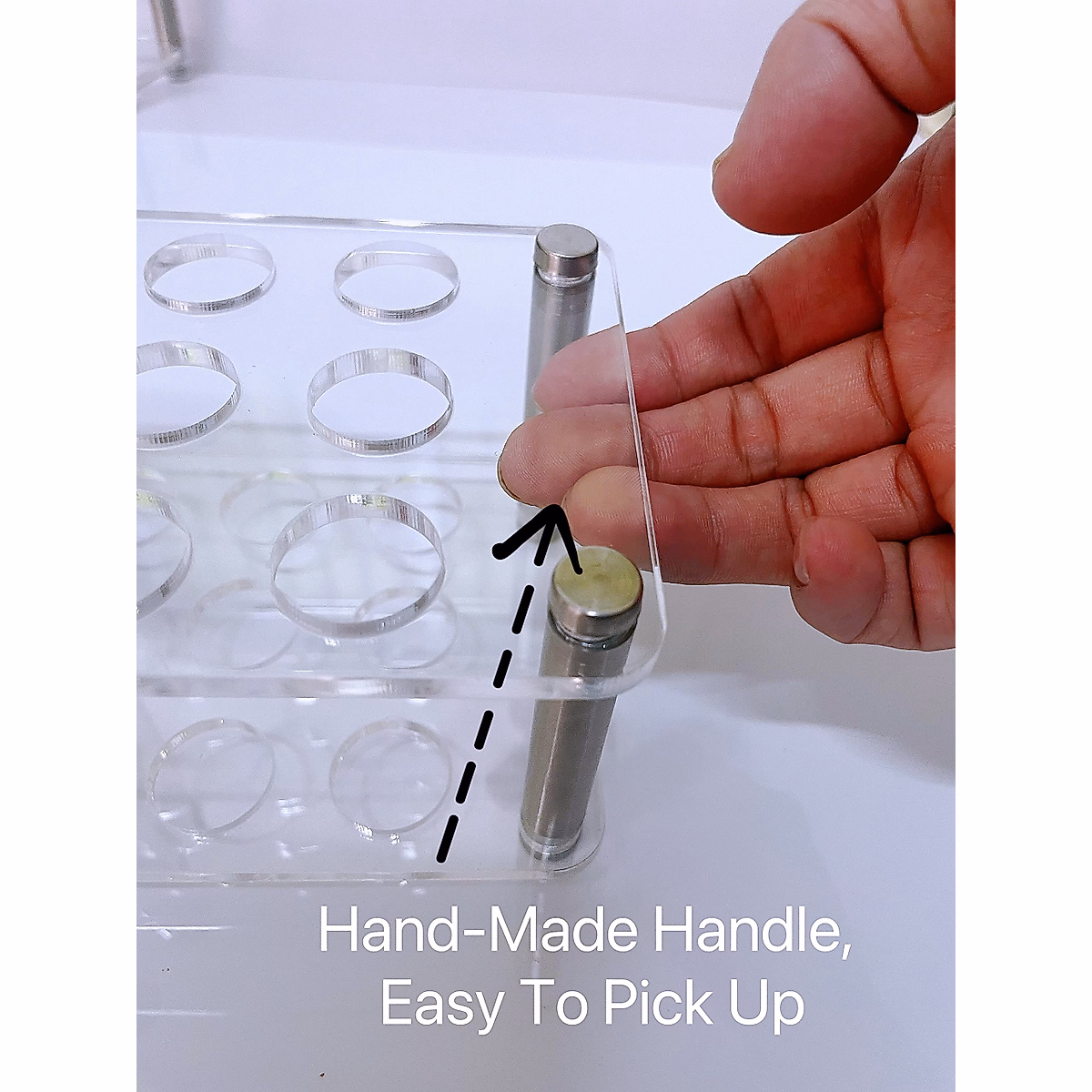 Ackers Transparent Acrylic Test Tube Bottle Small Glass Holder, Built-in Handle, 12 Tube Capacity, 0.87" (22mm) Holes for 25ML Test Tubes(Detachable)