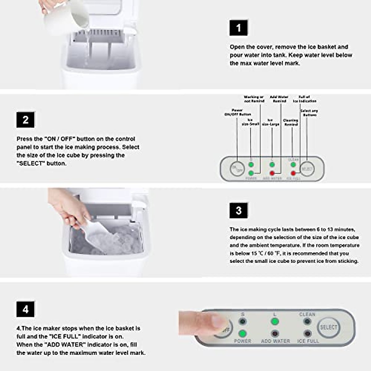 Generic Ice Maker Portable and Compact Ice Maker Machine, Electric High Efficiency Express Clear Operation Control Panel with Ice Scoop, Home Mini Ice Machine, for Parties Mixed Drinks(Medium), white