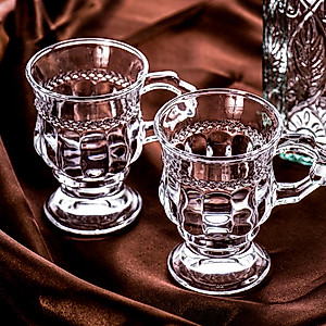 binsakao Tea Glasses Set of 6, Turkish Tea Cups with Handle, 5 oz Footed Glass Coffee Mugs for Hot Cold Beverages Drinks