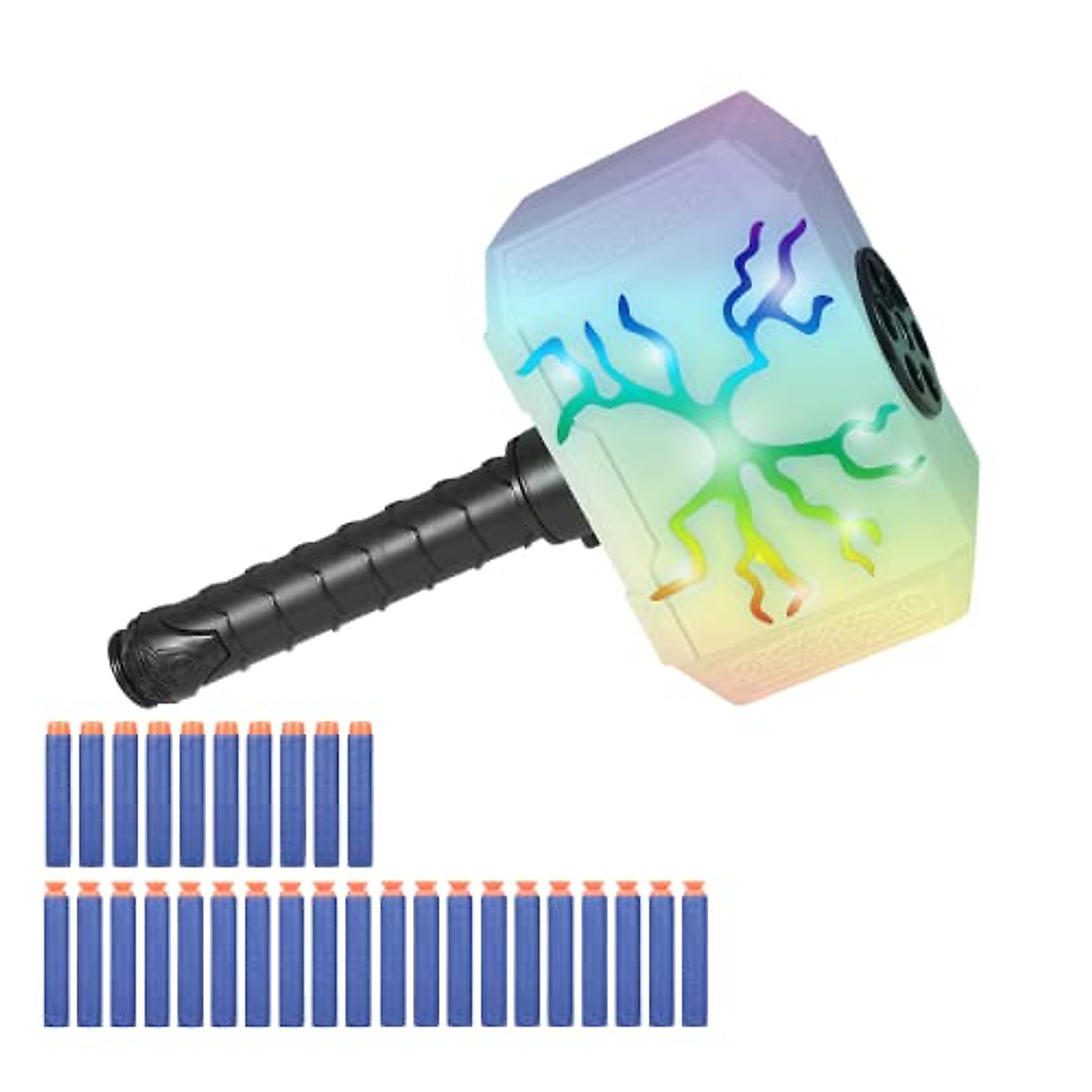 Thor Dart-Blasting Hammer Toys for Nerf Guns-Toys for 5 6 7 8+ Year Old Boys,Kids Roleplay Toy Thunder Mjolnir for with Lights, with 30 Darts