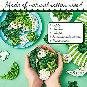 36 Pcs St Patrick's Day Rattan Balls Stars Moon DIY Vase Filler Craft Bowl Wicker Rattan Balls Green Ball Vase Filler Decoration Hanging for Table Wedding Party Decor Ornament